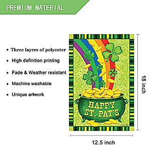 Dtzzou Happy St.Pat's Garden Flag 12.5" x 18" Decorative Shamrock Clover Garden Flag Gold Pot Coin Rainbow Double Sided Flag for St. Patrick's Day Decoration