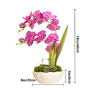 YSZL Large Artificial Potted Orchid Plant, Silk Flower Arrangement with Ceramics Vase, Purple Red