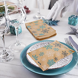 Whaline 100 Pack Winter Christmas Treat Bags Blue White Snowflakes Prints Goodies Snack Gift Bags Christmas Kraft Candy Buffet Paper Bags for Xmas Winter Holiday Party Favor Supplies, 5 x 7Inch