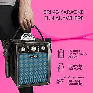 MASINGO Karaoke Machine for Adults and Kids with 2 Wireless Microphones, Portable Singing PA Speaker System Set with 2 Bluetooth Mics, Disco Ball Party Lights & TV Cable, Ostinato M7