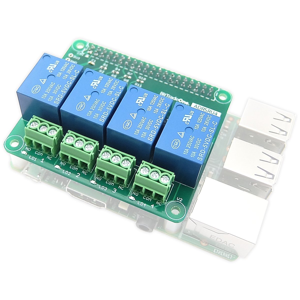 BitTrade One ADRSRU4 Relay Control Extension Board for Raspberry Pi 4 Circuits [Assembled]