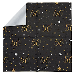 BLUE PANDA 144 Pieces 50th Birthday Party Supplies, Black and Gold Paper Plates, Napkins, Cups, Cutlery, Decorations (Serves 24) - 50th Party Decorations