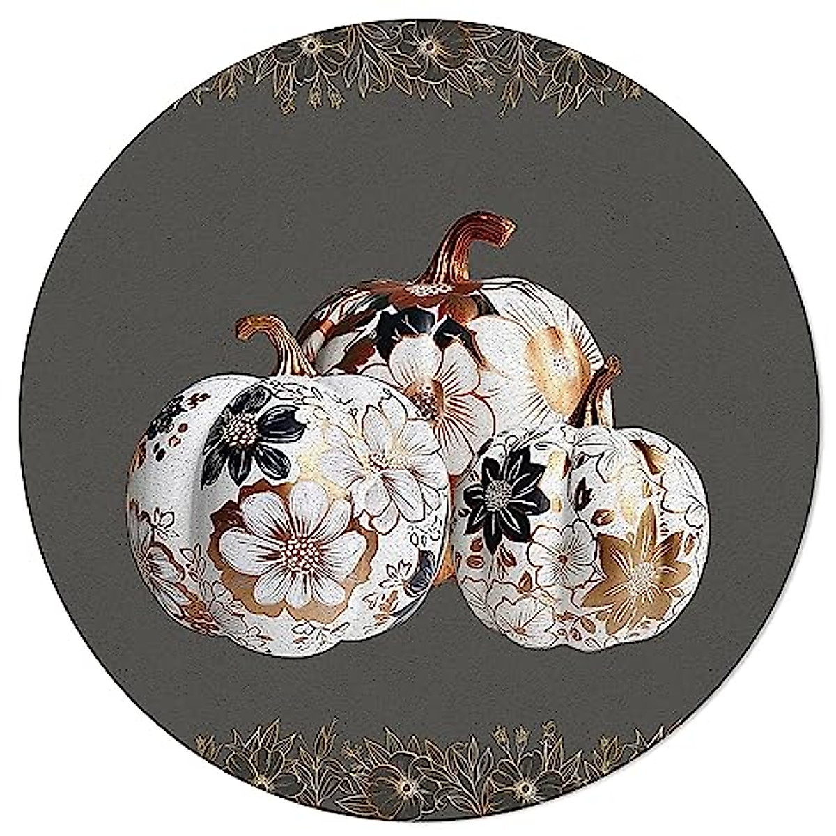 Thanksgiving Pumpkins Large Area Rugs Carpet 3 Feet for Bedroom Living Room,Accent Throw Kitchen Hallway Bathroom Runner Rug Low Pile Entryway Door Mat Floor Doormat,Fall Luxury Gold Flower Leaves