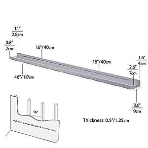Wallniture Denver 46" Long Wall Shelf for Picture Frames, Floating Shelves for Living Room Decor, Picture Ledge Shelf for Wall Collage Gray Floating Shelf for Room Decor, Wall Bookshelf