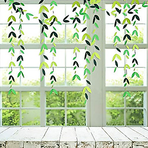 52 Ft Spring Summer Theme Green Paper Leaf Garland Hanging Leaves Streamer Banner for Green Birthday Wedding Engagement Bridal Shower Bachelorette Baby Shower Tea Party Decorations Supplies (4 Packs)