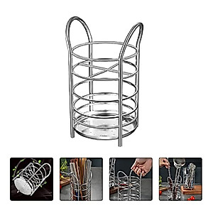 BESTonZON 1pc Stainless for Farmhouse Cutlery Countertop Utensil Rack Organizer Chopstick Holders Stand Round Pot Sponge Pen Black Sink Display Caddy Hanging Steel Cooking Silver