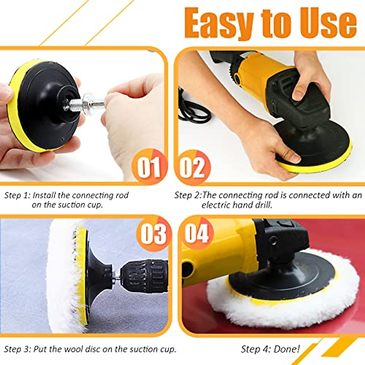 Rustark 10Pcs Polishing Wheel Wool Buffing Pad Microfiber Pads Assortment Kit Includes 4 Cotton Buffing Wheels, 3 Inch 5 Inch Polishing Pad for Drill Buffer Attachment for Polishing and Buffing