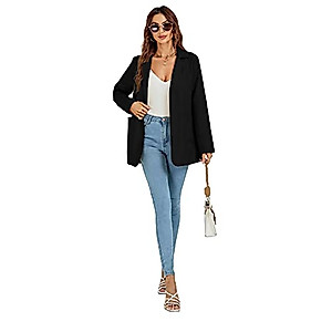 LYANER Women's Casual Long Sleeve Work Office Suit Cardigan Blazer Jackets with Pockets Black Small