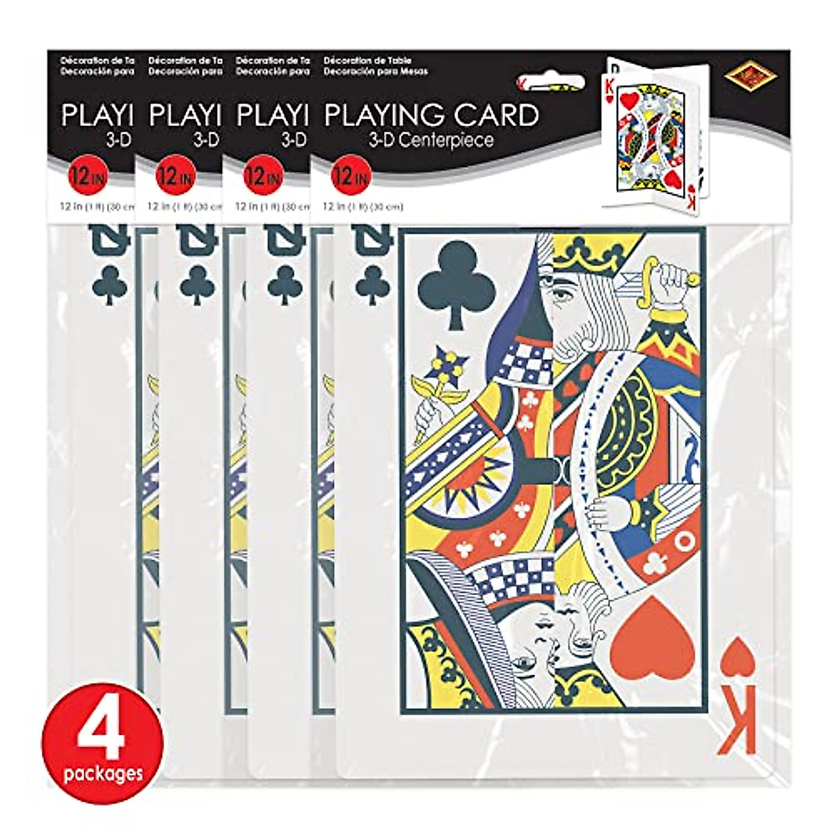 Beistle 4 Pieces 3-D playing card Centerpieces, 12", , Multicolored