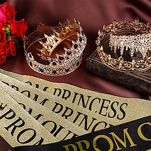 Saintrygo 16 Pcs Halloween Costume Prom King and Queen Crown Tiara Homecoming Prince Princess Prom Court Sash Favors Cosplay(Black,Exquisite Styles)