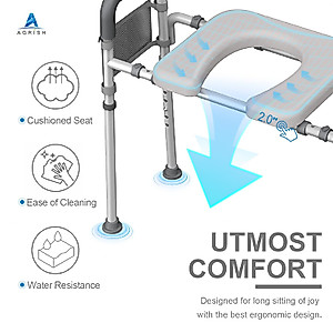 Agrish Raised Toilet Seat with Handles - Width and Height Adjustable Padded Toilet Seat Risers for Seniors, Bariatric, Handicap, Heavy Duty 350lbs Raised Toilet Seat, Fit Any Toilet