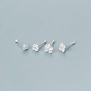 Unique Nose Rings Studs 22 Gauge Body Piercing Jewelry for Women Girls S925 Sterling Silver Tiny Rose Flower Ball Bead Labret Screw Nose Stud Post Pin Hypoallgenic Personalized Jewelry (5mm pair)
