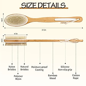 Jekayla Back Scrubber for Shower with Long Handle, Body Exfoliator, Shower Brush for Wet or Dry, Back Brush for Men and Women, Exfoliating Body with Soft Scrub and Stiff Bristles, White