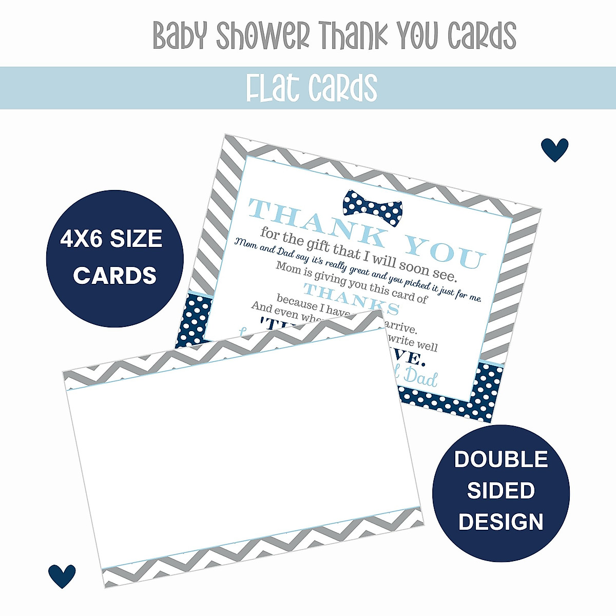 Paper Clever Party 25 Bow Tie Baby Thank You Cards Pack – Boys Baby Shower Notes with Envelopes, Prefilled Message, Customizable Blank Stationery, Adventure Theme, New Parents Gift Ideas