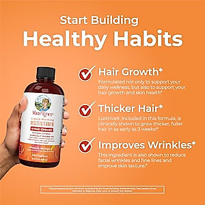MaryRuth Organics Liquid Multivitamin Lustriva® Hair Growth for Women| Biotin 10000mcg | Vitamin D, B |Clinically Tested for Thicker Hair, Wrinkles, Fine Lines, Skin Care| Ages 18 | 15.22 Fl Oz
