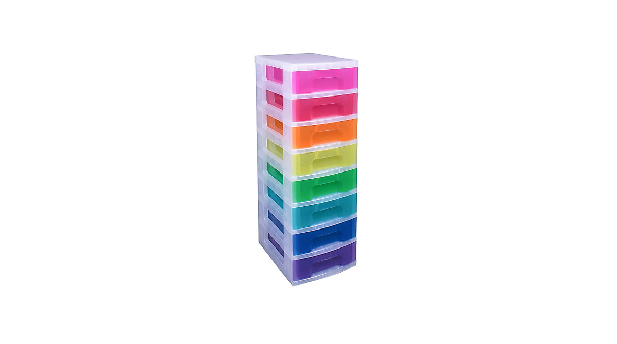 Really Useful Plastic Storage Box Tower 8x7L with Rainbow Drawers