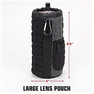 USA GEAR FlexARMOR-X Large Lens Case Pouch with Deluxe Padded Neoprene Protection - Holds Lens up to 70-300mm with Drawstring Opening, Built-in Carabiner Clip, Reinforced Belt Loop and Zippered Pocket