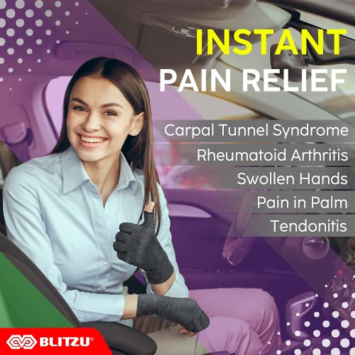 BLITZU Massage Gloves For Hands Copper Hands Arthritis Gloves Women Carpel Tunnel Relief Half Finger Gloves Fingerless Gloves For Women Compression Gloves For Arthritis For Women BLACK M