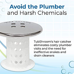 TubShroom Tub Drain Hair Catcher, 2 Pack, Chrome – Drain Protector and Hair Catcher for Bathroom Drains, Fits 1.5” – 1.75” Bathtub and Shower Drains