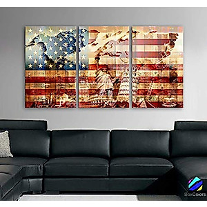 Original by BoxColors Large 30"x 60" 3 Panels 30x20 Ea Art Canvas Print American USA flag Glory Wonders Statue of Liberty Wall decor Home interior (framed 1.5" depth)