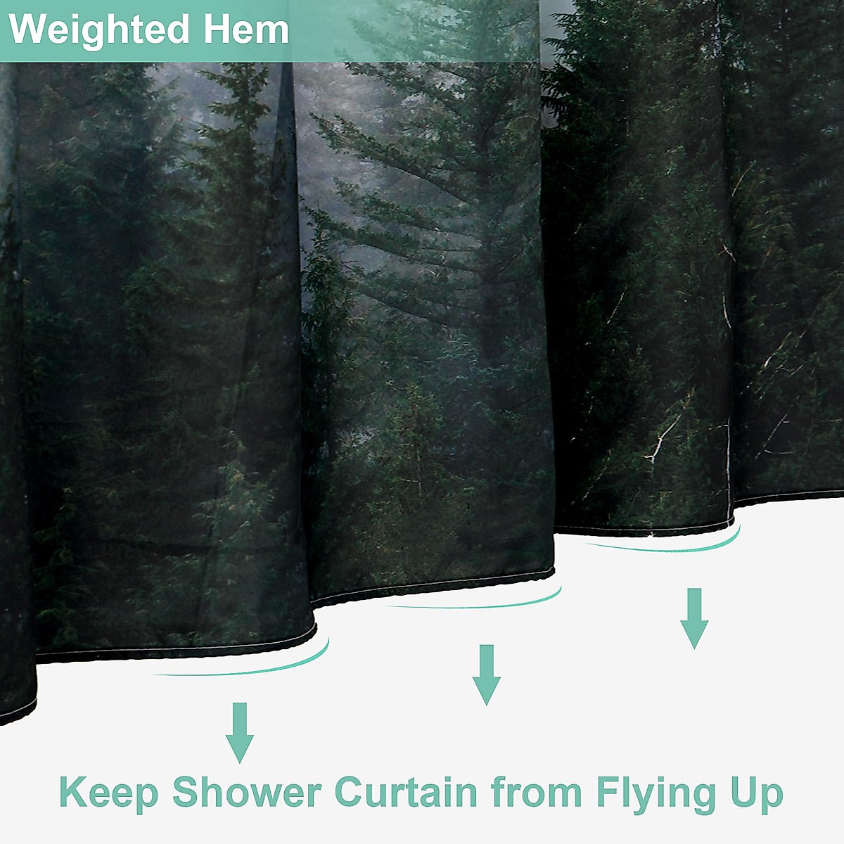 ORTIGIA Misty Forest Shower Curtains,Nature Shower Curtain,Woodland Shower Curtain,Fantasy Fog Magic Winter Tree Bath Curtain for Bathroom,Waterproof Polyester Fabric 72" Wx72 L-with Hooks