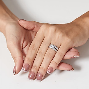 MABELLA 925 Sterling Silver Princess Clear Cubic Zirconia Engagement Rings Wedding Band Set Gifts Ring for Women Size 7