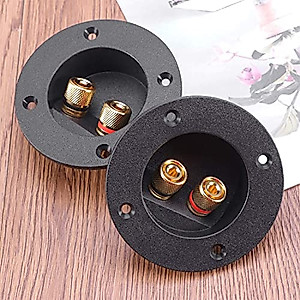 BLUECELL 1 Pair 3-Inch Double Binding Round Gold Plate Push Spring Loaded Jacks Speaker Box Terminal Cup