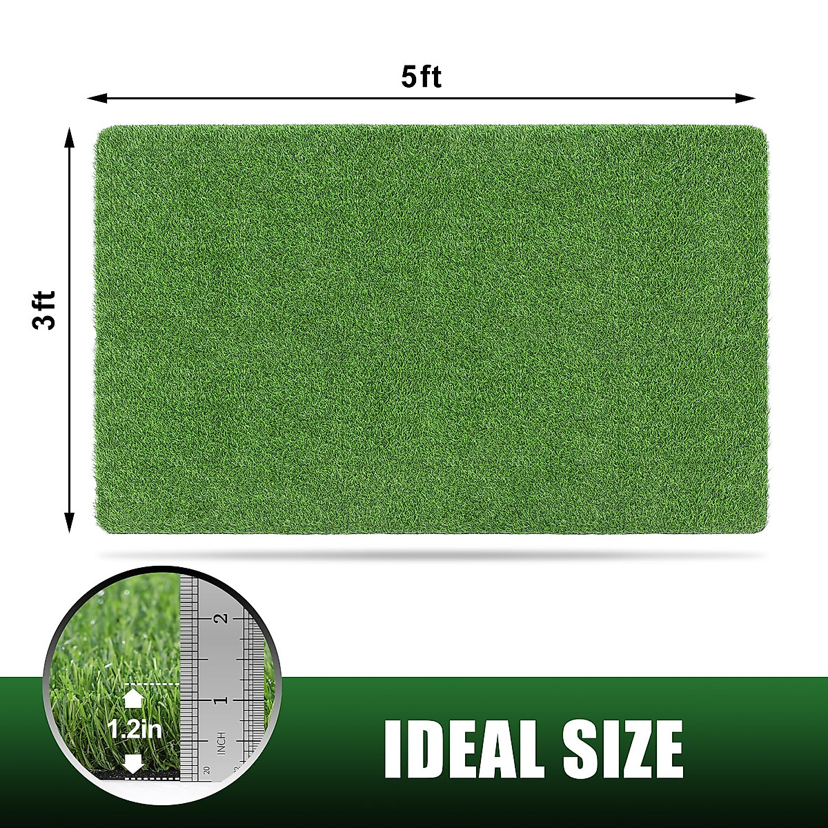 TREETONE Artificial Turf Rug, 3x5 Ft Realistic Grass Mat, Indoor/Outdoor Rug Green Turf Perfect for Multi-Purpose Home Entryway Scraper, Patio Lawn, Dog, Lawn, Garden Doormat