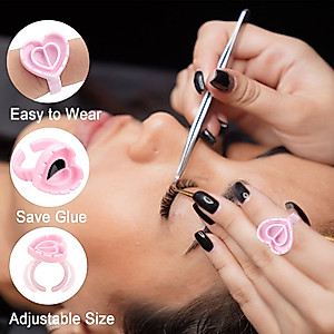 Glue Rings for Eyelash Extension,300PCS Smart Lash Glue Rings,Disposable Eyelash Glue Holder Glue Cups Rings,Heart Shape Fan Blossom Volume Lash Glue Holder False Eyelash Lash Extension Supplies Pink
