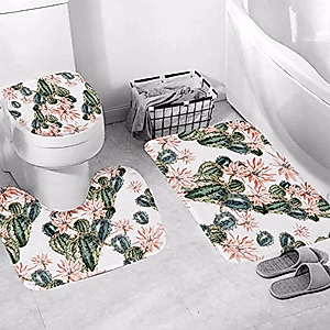 WEEGEEKS Bathroom Rugs Sets 3 Piece with Toilet Cover, Bath Mats for Bathroom Non Slip, U-Shaped Contour Toilet Mat, Bathroom Decor Sets, Machine Washable Bath Rugs (Cactus)