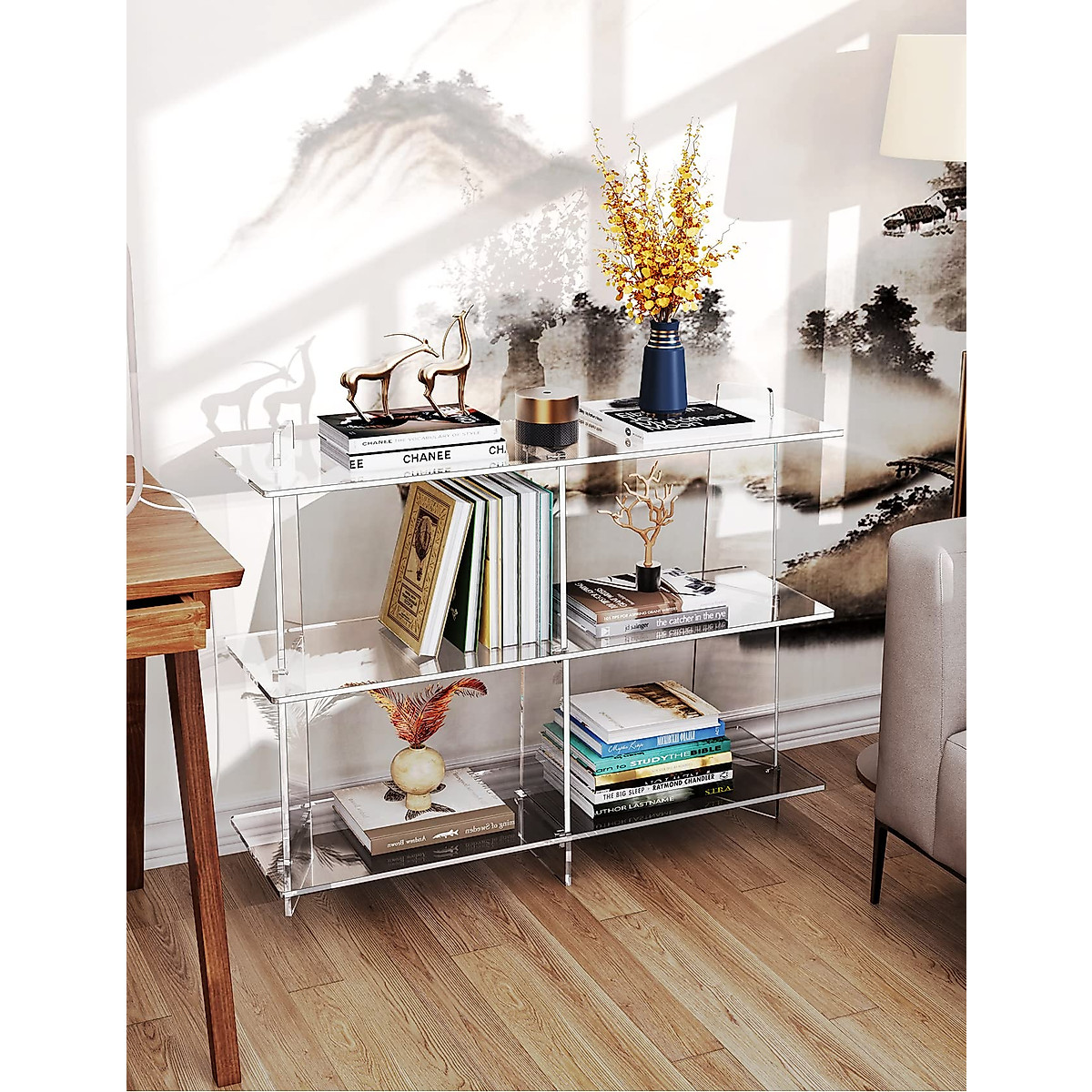 solaround Acrylic Bookshelf, Small 3 Tier Bookcase for Small Spaces,Acrylic Console Table, Hallway Entry Table for Living Room (Clear, 39.4'' x 11.8'' x 31.5'')