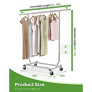 Rolling Commercial Grade Clothing Garment Racks Sing Rail Adjustable