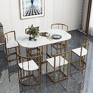 Xshelley Dining Table Set for 6, 7-Piece Dining Table Chairs Set with 1 Table 6 Chairs, Wooden Table Chairs Set for Kitchen Living Room (Gold)