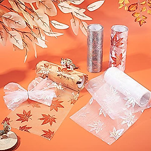 GORGECRAFT Maple Leaf Tulle Fabric Rolls Tulle Spool Ribbon 6 Inch by 10 Yards for Sewing Wedding Crafts Tutu Skirt Birthday Party Decorations (Orange Red)