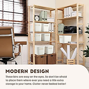 Tuanse 8 Pieces Plastic Storage Bins with Lids White Storage Box with Handle Stackable Containers with Lids for Organizing White Bins Small Storage Basket with Lid for Table (7.3 x 10.2 x 6.5 Inches)