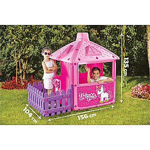 DOLU : City Playhouse with Fence - Unicorn, Pink - Indoor & Outdoor Use, 53" High, Durable Waterproof Plastic, Toddlers & Kids Ages 2+