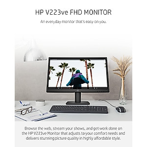 HP V222vb FHD Monitor, 1080p VA Display, 75Hz, 21.5'' Computer Screen, TUV Certified Low Blue Light Mode, Ergonomic Tilt, HDMI&VGA Ports, VESA Mounting (2021), Black (Renewed)