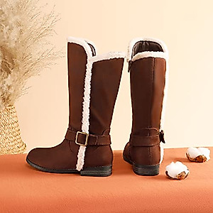 DREAM PAIRS SDBO2213K Girls Knee High Boots Side Zipper Mid Calf Boots Brown Size 3 Little Kid
