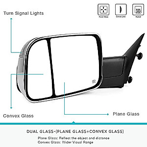 YITAMOTOR Towing Mirrors Compatible with Dodge Ram, Chrome Power Heated LED Turn Signal Light Puddle Lamp, Replacement for Dodge Ram 2009-2018 1500, Ram 2010-2018 2500 3500