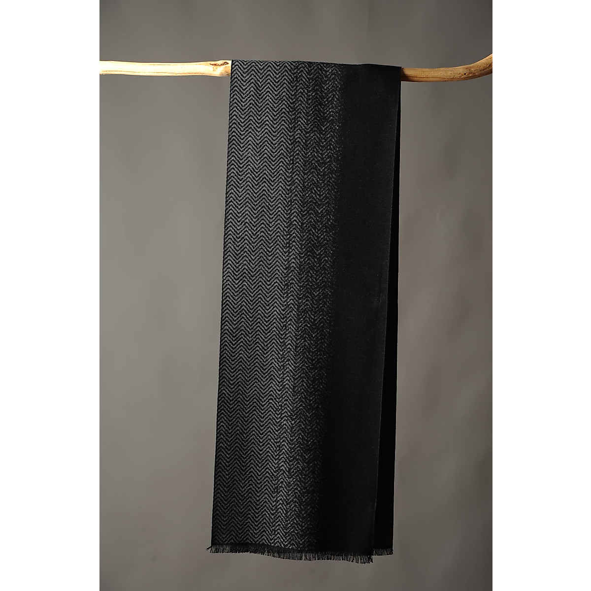 CUDDLE DREAMS Men's Silk Scarves, 100% Mulberry Silk Brushed, Luxuriously Soft (Black Gray Herringbone)