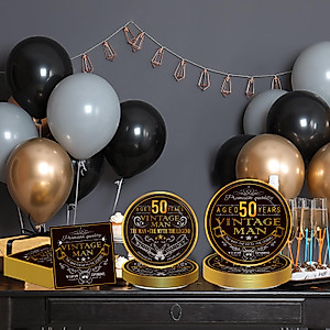 gisgfim 200 PCS Vintage 50th Birthday Plates and Napkins Party Tableware Set 1975 50th Birthday Party Table Supplies Cheers to 50 Years Paper Plate Napkin Fork 50 Guests for Men