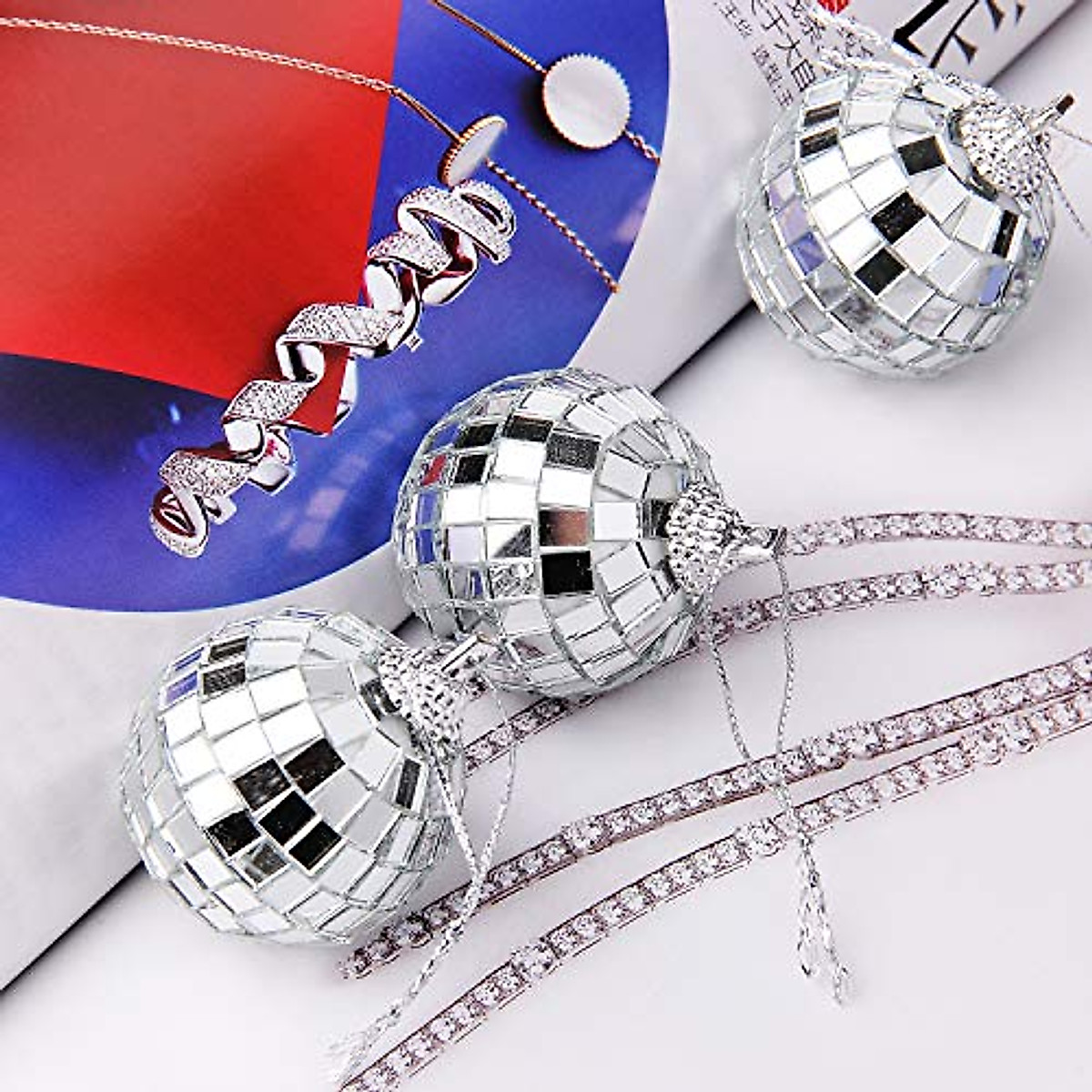 24 Pcs Silver Disco Mirror Ball for Party Decoration, Christmas Tree Wedding Birthday Party Ornaments(4CM)