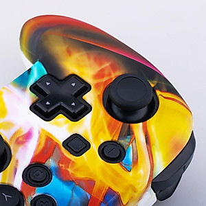 YoRHa Studded Silicone Transfer Print Cover Skin Case ONLY for Nitendo Official Switch Pro Controller x 1(Colourful Stream) with Pro Thumb Grips x 8