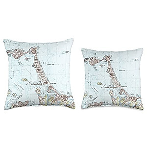 Massachusetts South Shore Beaches Hull and Nantasket Beach MA Map Throw Pillow, 16x16, Multicolor