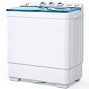KUPPET Compact Twin Tub Portable Mini Washing Machine 26lbs Capacity, Washer(18lbs)&Spiner(8lbs)/Built-in Drain Pump/Semi-Automatic (White&Blue)