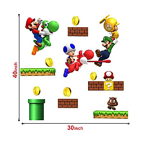 Mario Wall Decal Build a Scene Wall Stickers Peel & Stick Super Mario Party Decorations for Kids Room