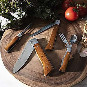 Messermeister Adventure Chef Summit Set, Carbonized Maple - Folding 6” Chef’s Knife, 6” Fillet Knife, Folding Steak Knife, Fork & Spoon, Folding Peeler & Parer, TPE Cutting Board + Waxed Canvas Case