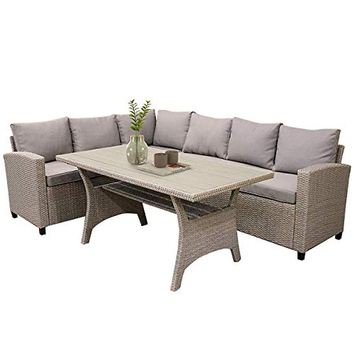 SIYAHOME PE Rattan Wicker Conversation, Weather Sectional Sofa Set with Table & Soft Cushions, Patio Outdoor Furniture, Brown