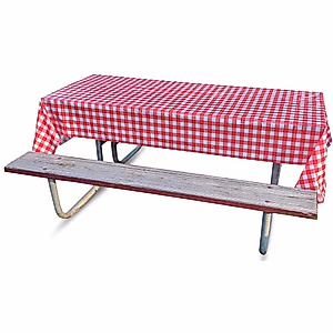 GSM Brands Disposable Tablecloths (5 Pack) - Plastic Tablecovers for Picnics or Parties with Checkered Red and White Design