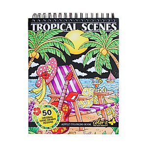 ColorIt Colorful Tropical Scenes Adult Coloring Book - 50 Single-Sided Designs, Thick Smooth Paper, Lay Flat Hardback Covers, Spiral Bound, USA Printed, Tropical Pages to Color
